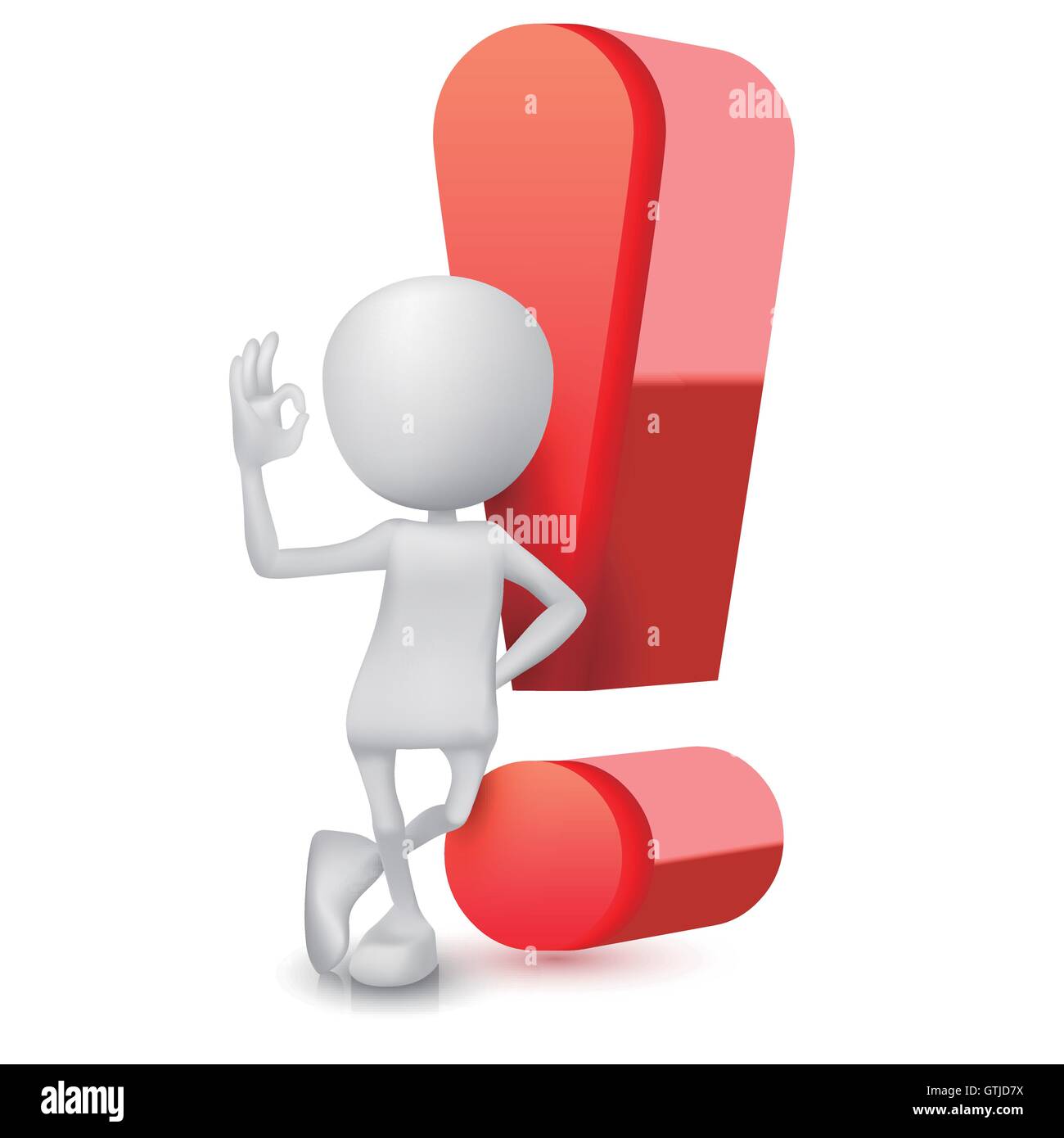 3d man showing okay hand sign with an exclamation mark Stock Vector ...