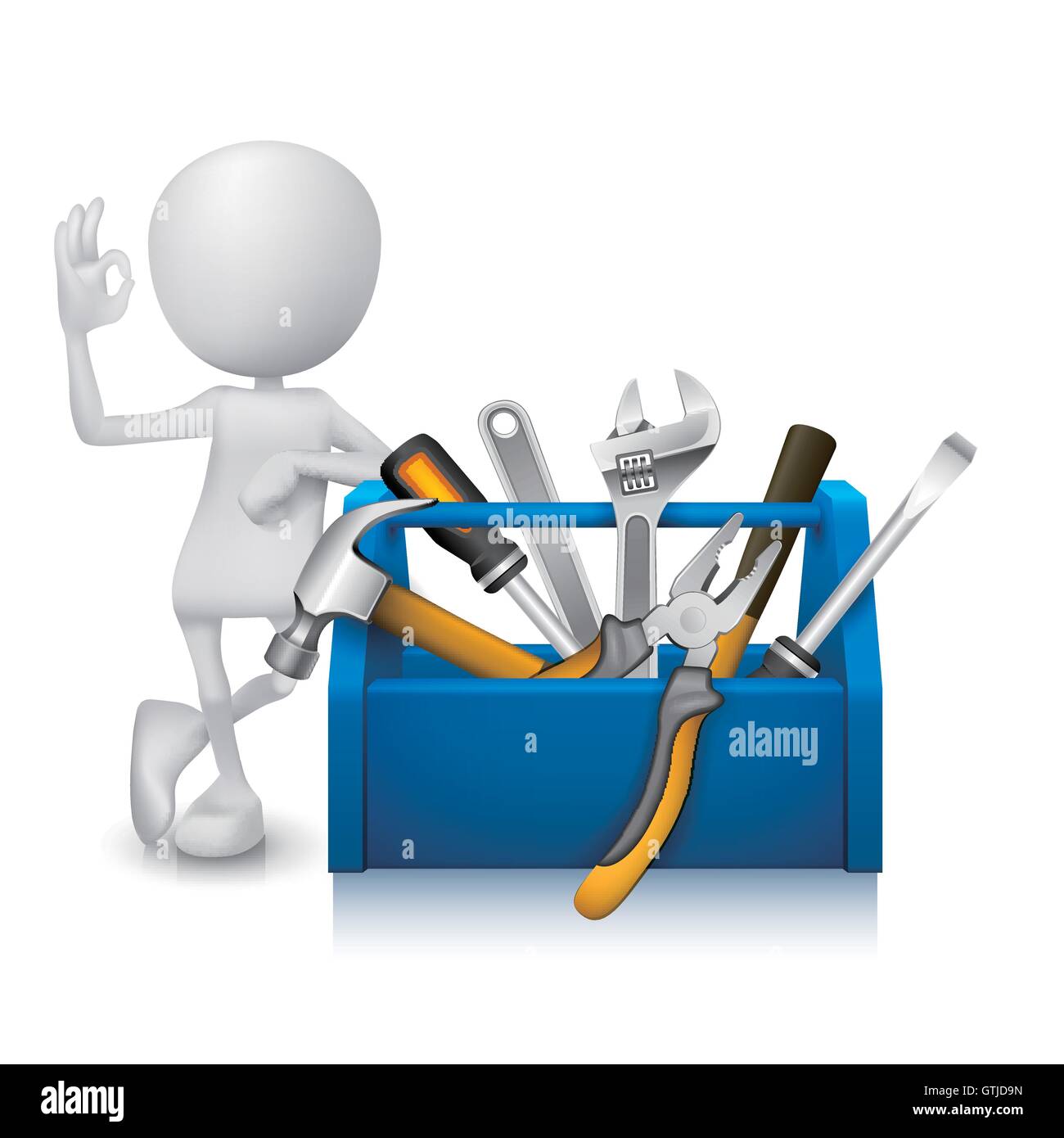 3d man showing okay hand sign with a toolbox with tools Stock Vector ...