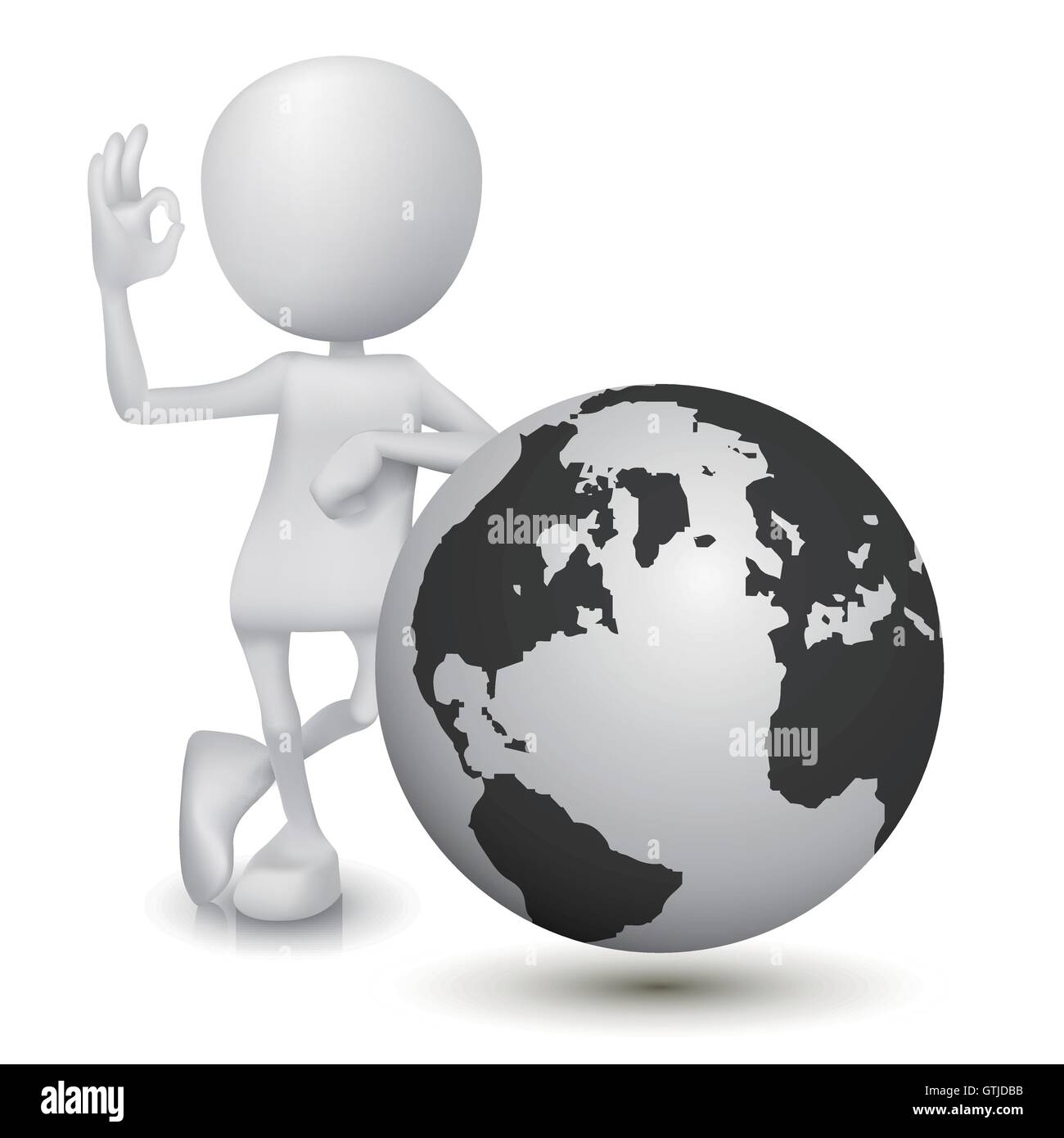 3d man showing okay hand sign with a global Stock Vector Image & Art ...