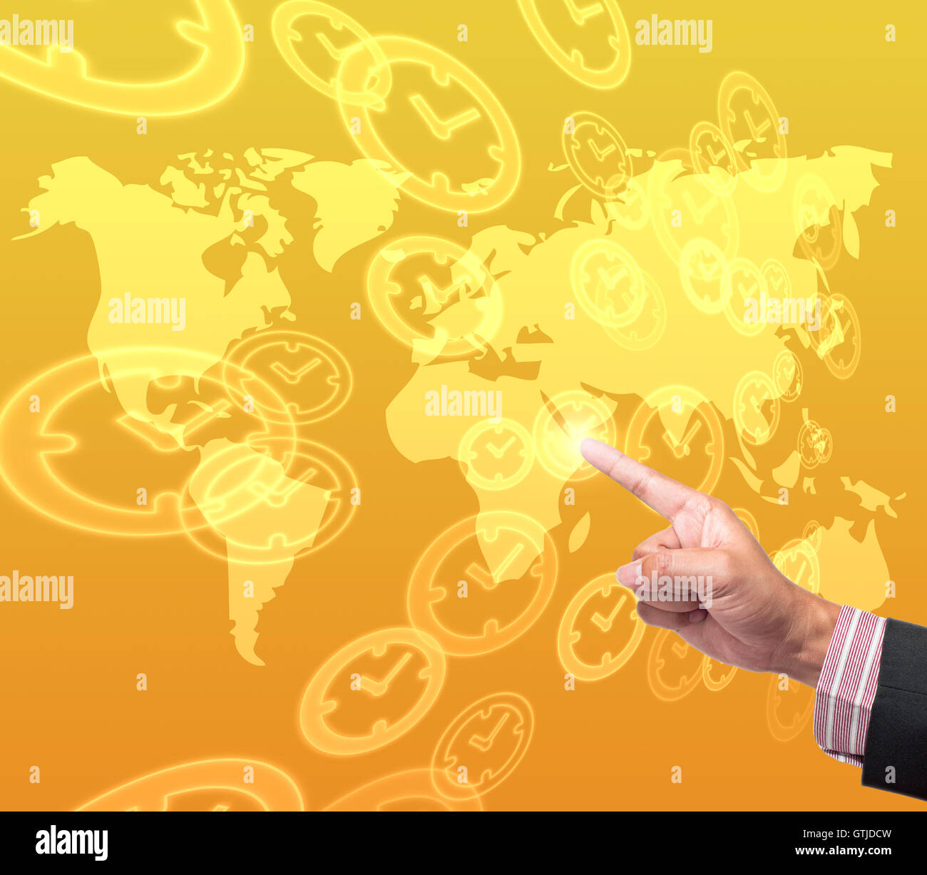 Hand pushing time button on a touch screen interface Stock Photo - Alamy