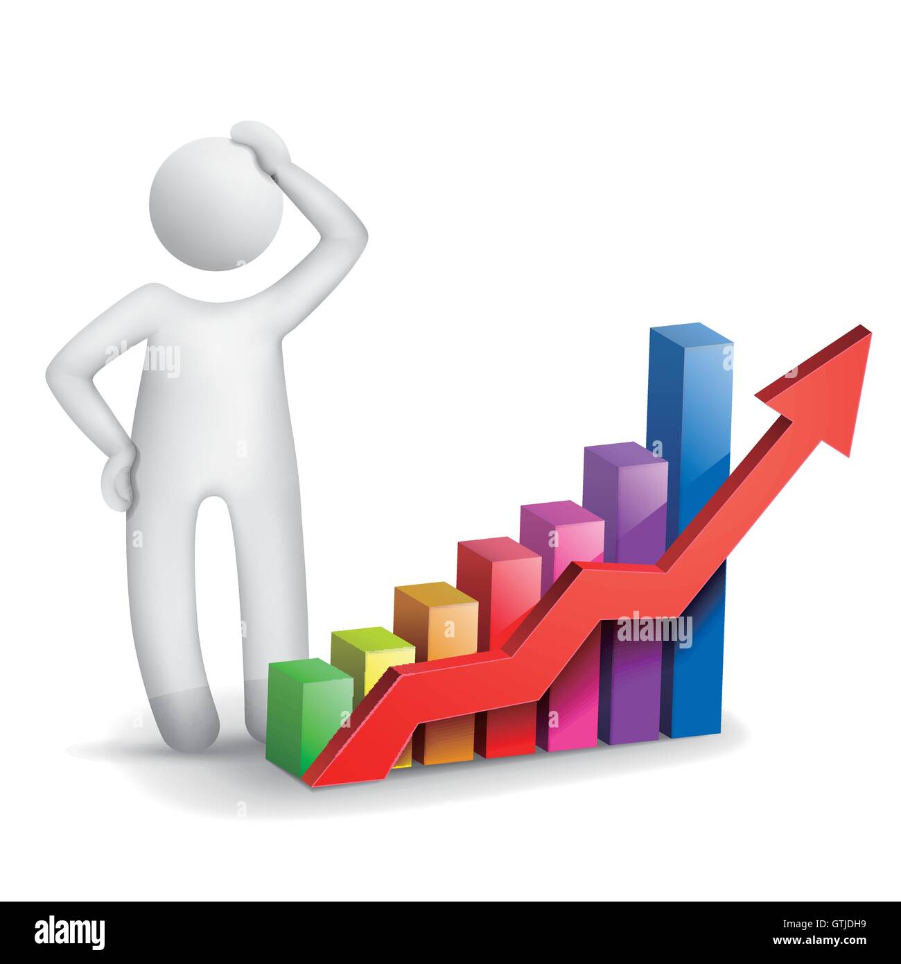 3d man thinking with a bar chart isolated white background Stock Vector ...