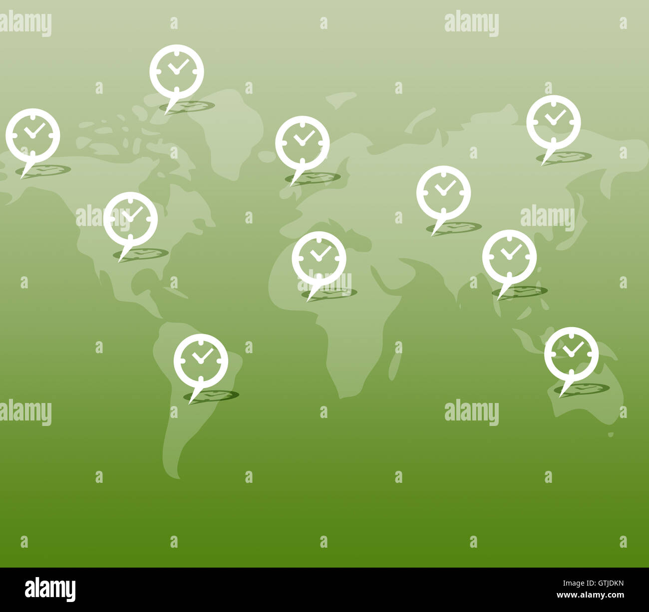 Clock button on world map background Stock Photo - Alamy
