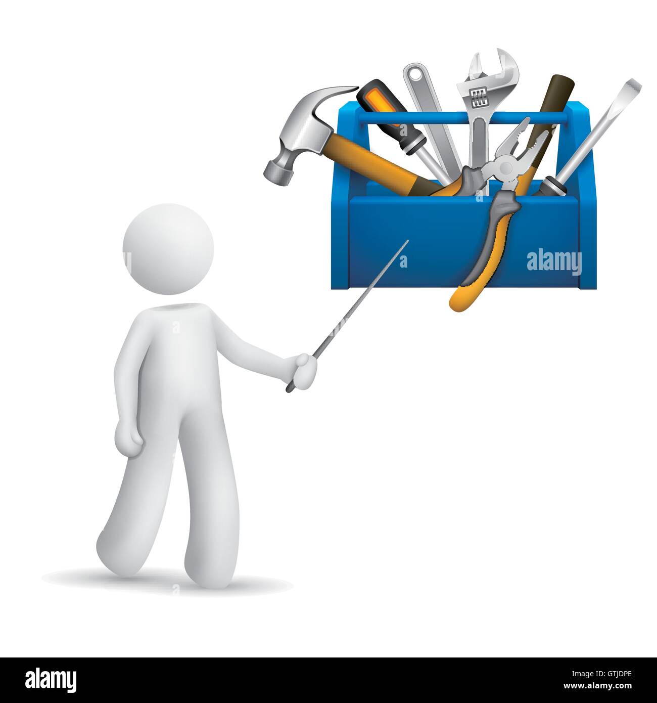 3d person pointing at a toolbox with tools isolated white background ...