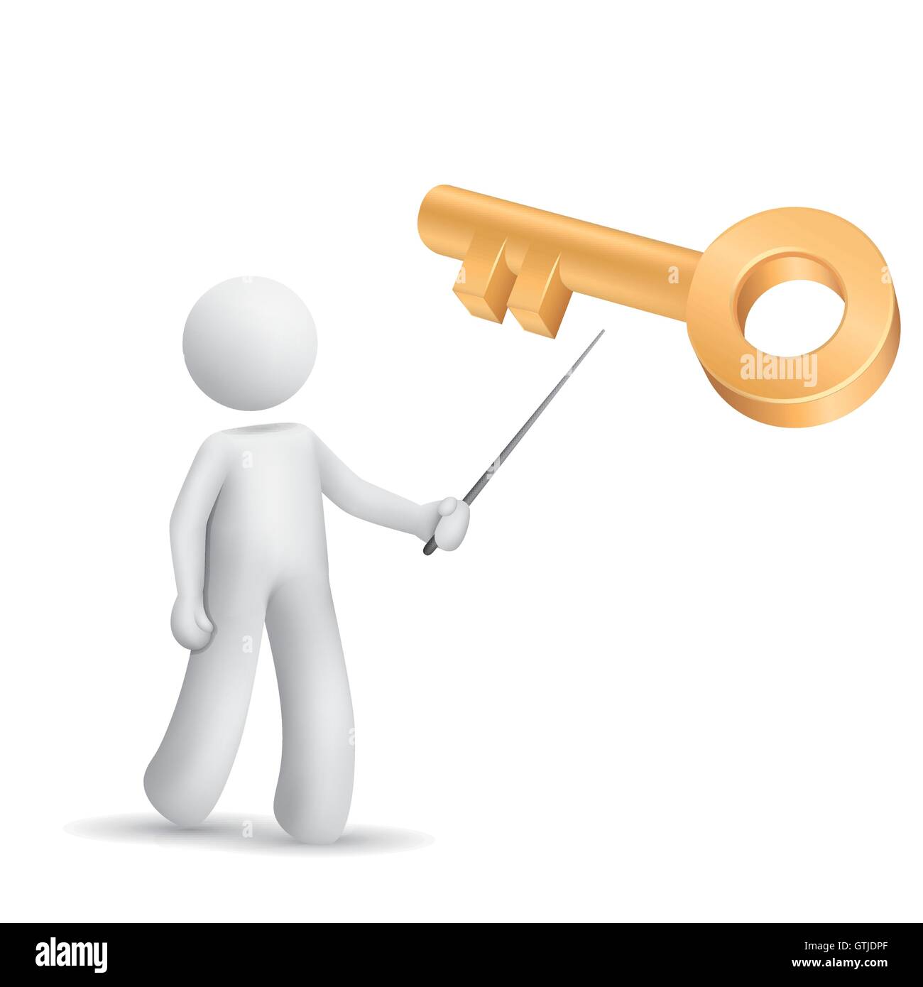 3d person pointing at a golden key isolated white background Stock ...