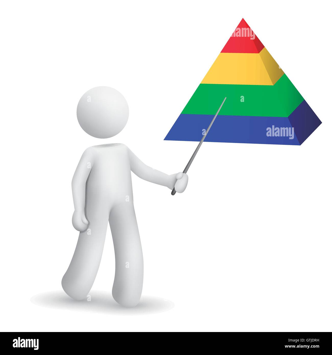 3d man pointing to a pyramid model isolated white background Stock ...