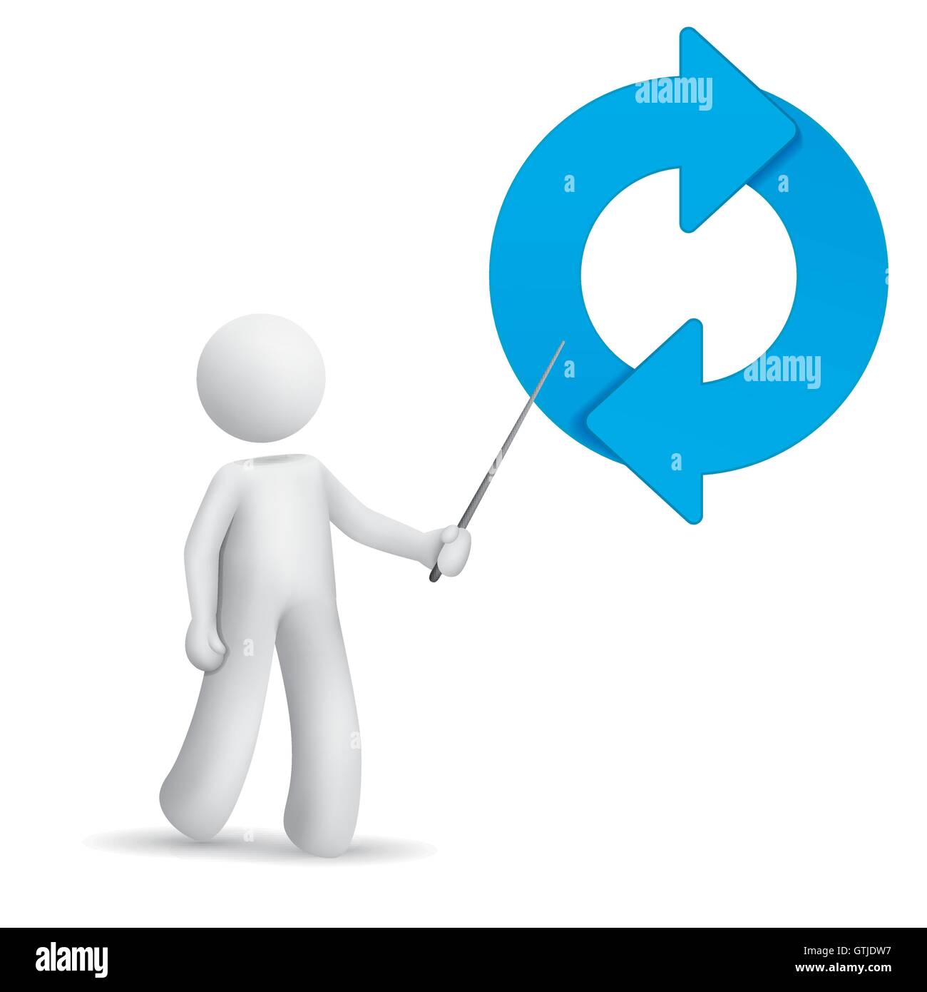 3d person pointing at a refresh symbol isolated white background Stock ...