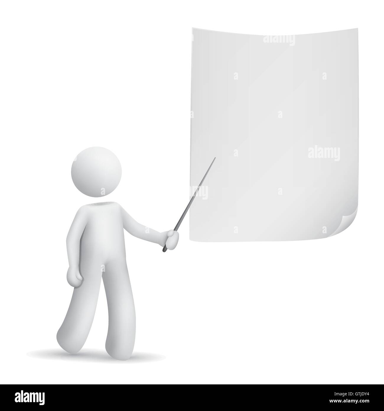 3d human pointing at the paper isolated white background Stock Vector ...