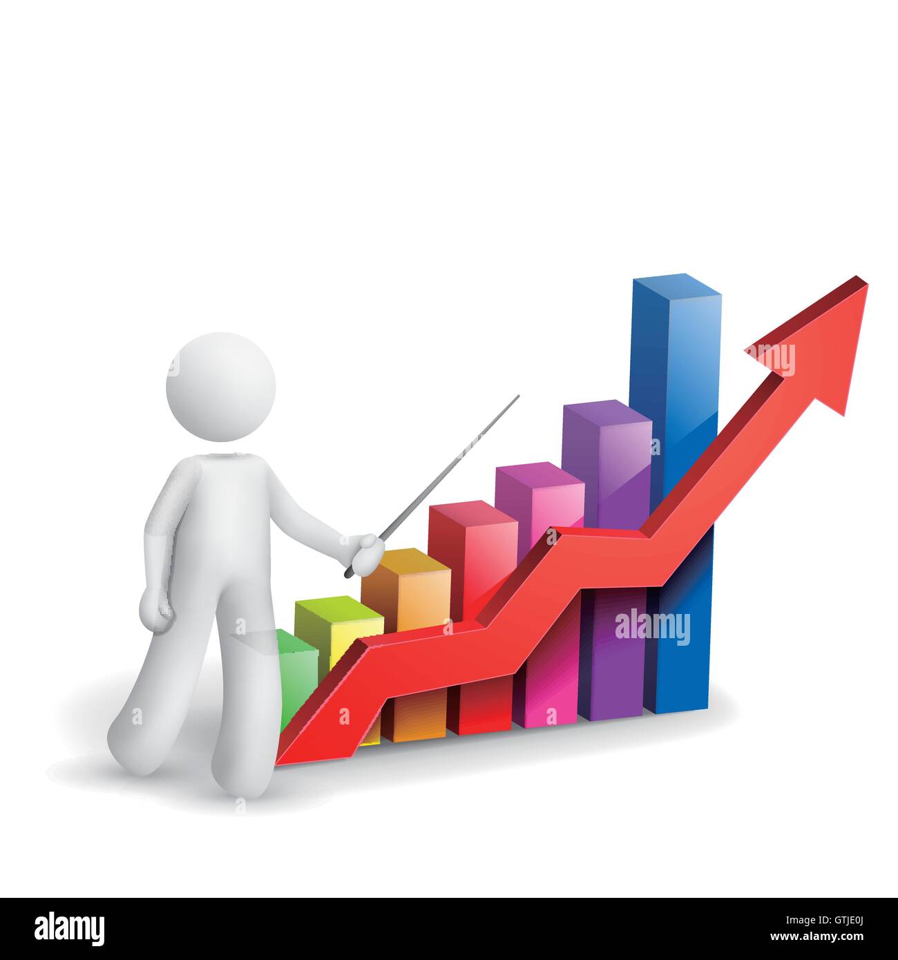 3d man is explaining the bar chart isolated white background Stock ...