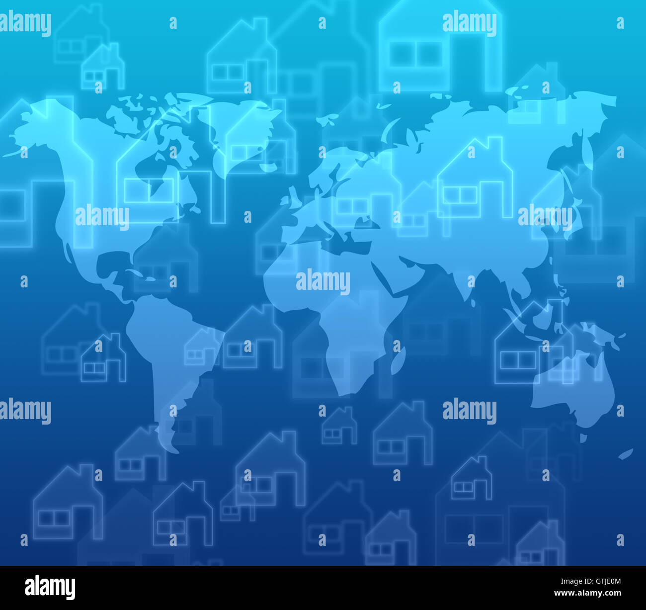 Home button on world map background Stock Photo - Alamy