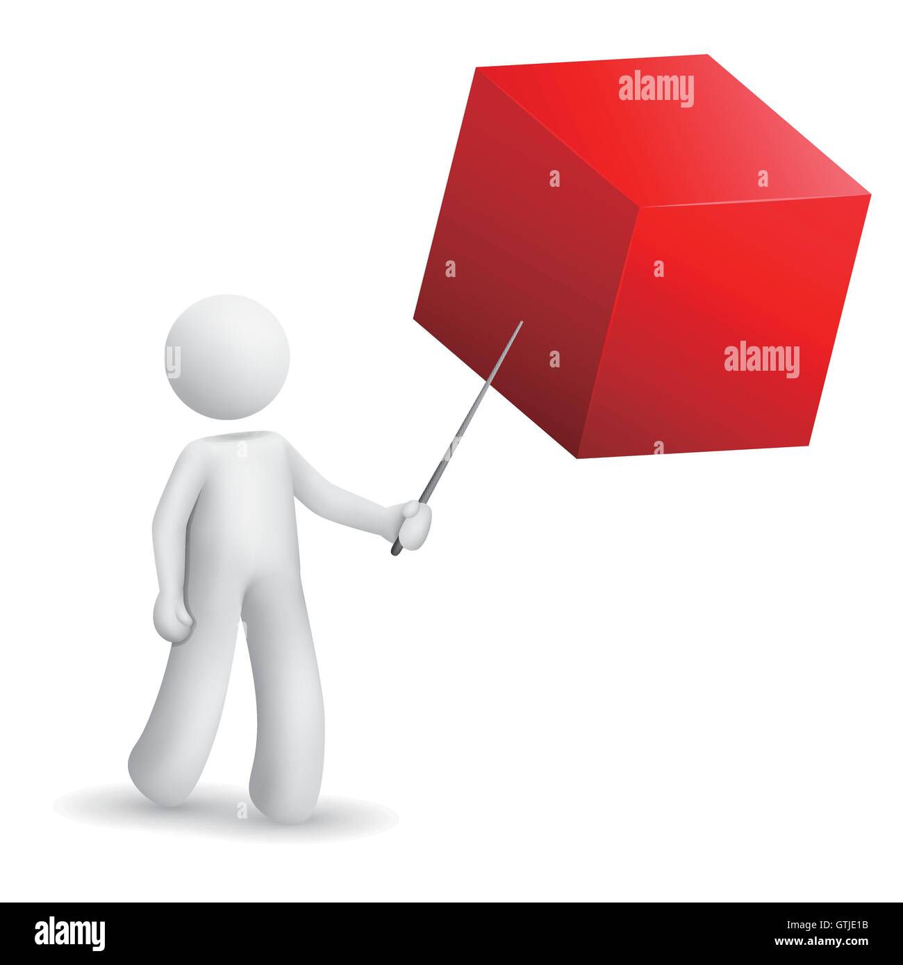 3d person pointing at a cube with a stick isolated white background ...