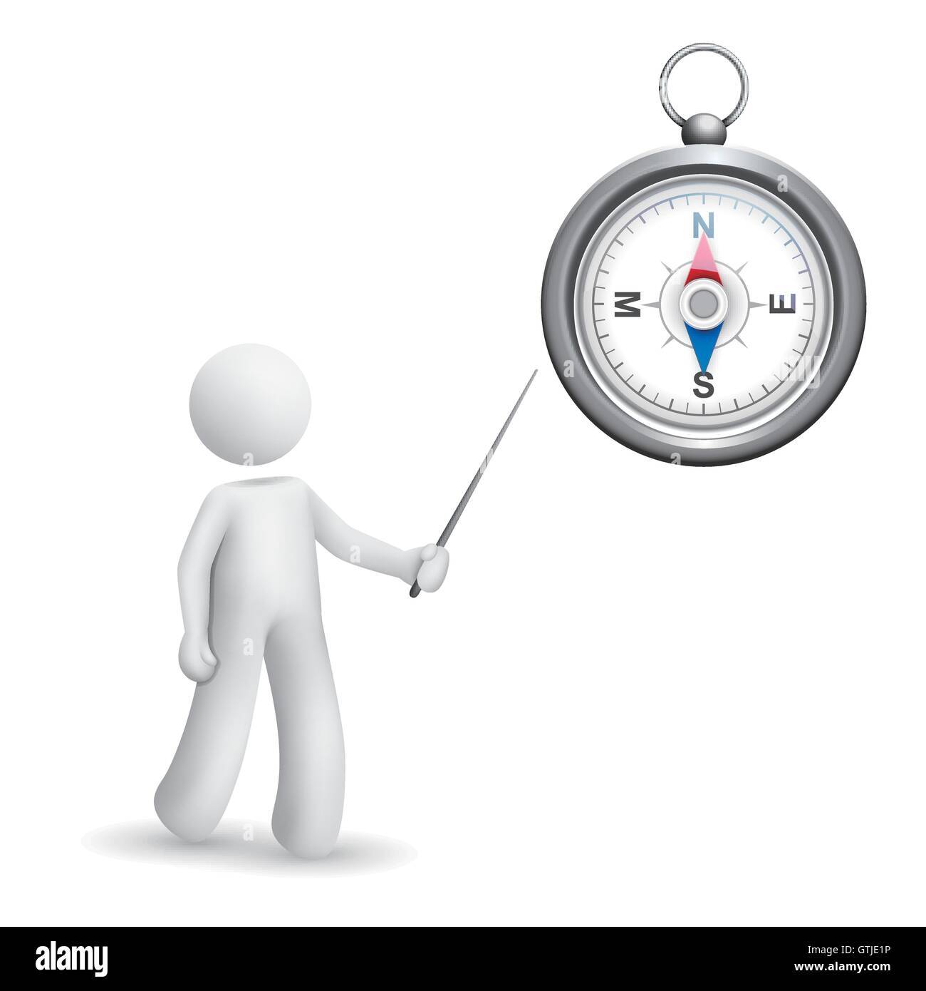 3d person pointing at a compass isolated white background Stock Vector ...