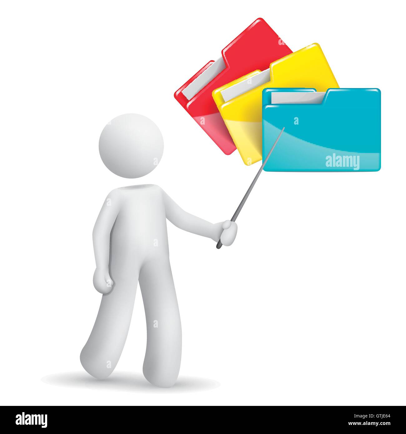 3d person pointing at folders isolated white background Stock Vector ...