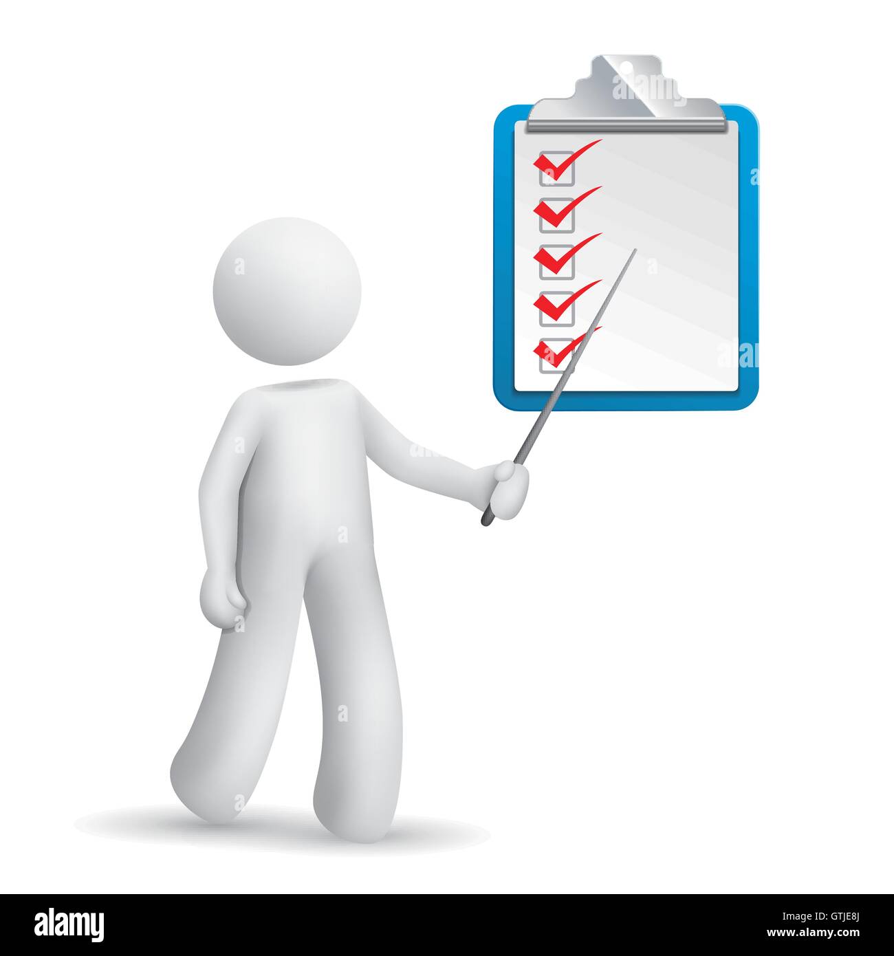 3d person pointing at a clipping note pad and check list isolated white ...