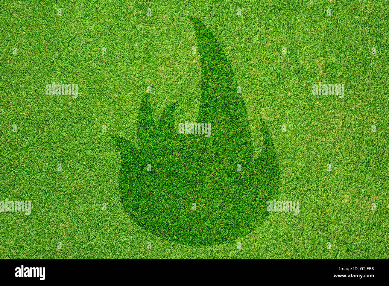 Fire icon on green grass texture and background Stock Photo - Alamy