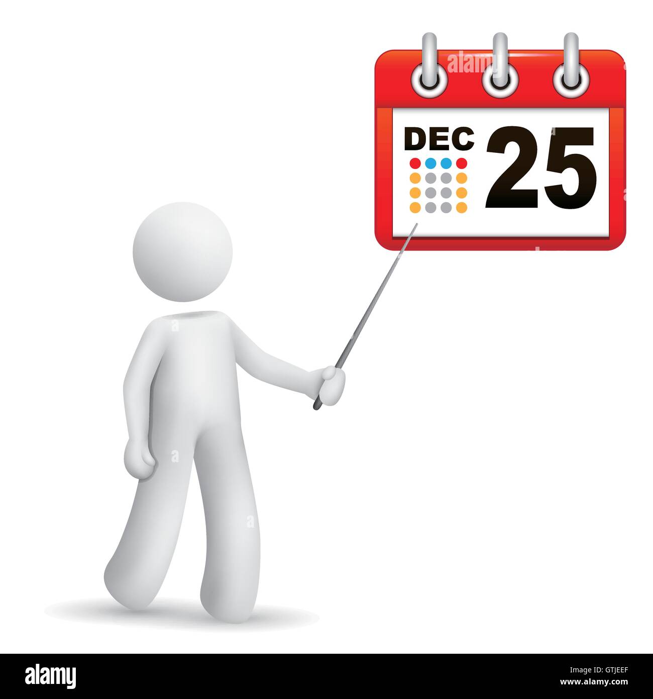 3d person pointing at a calendar with a stick isolated white background ...