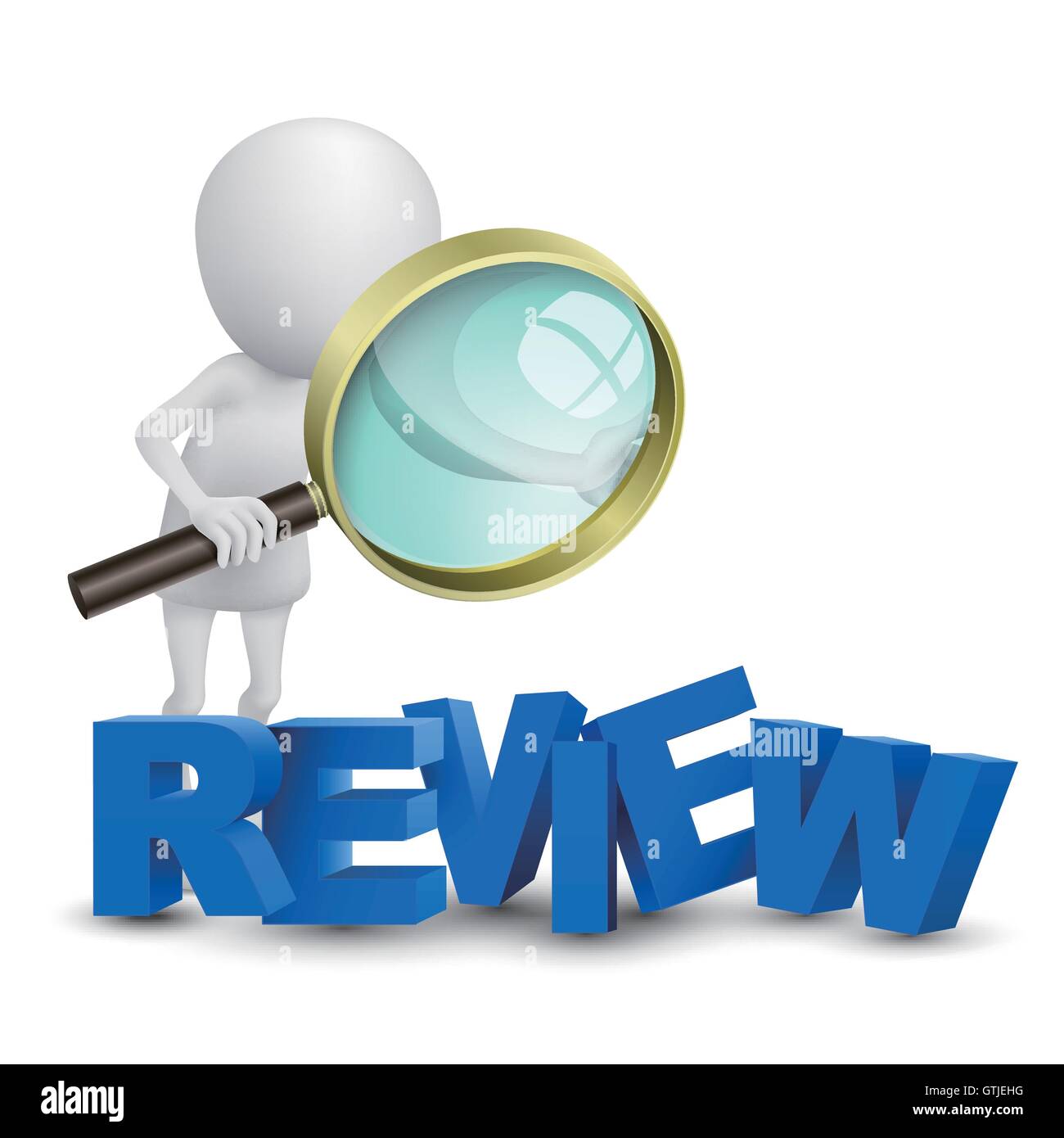 3d person watching a word "review" with a magnifying glass Stock Vector ...