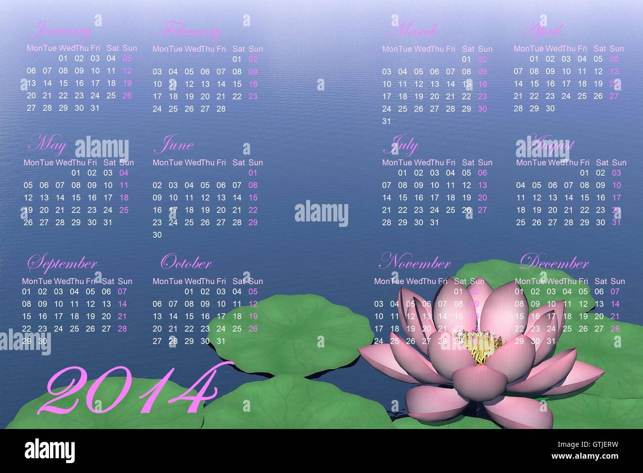 Zen calendar for 2014 - 3D render Stock Photo - Alamy