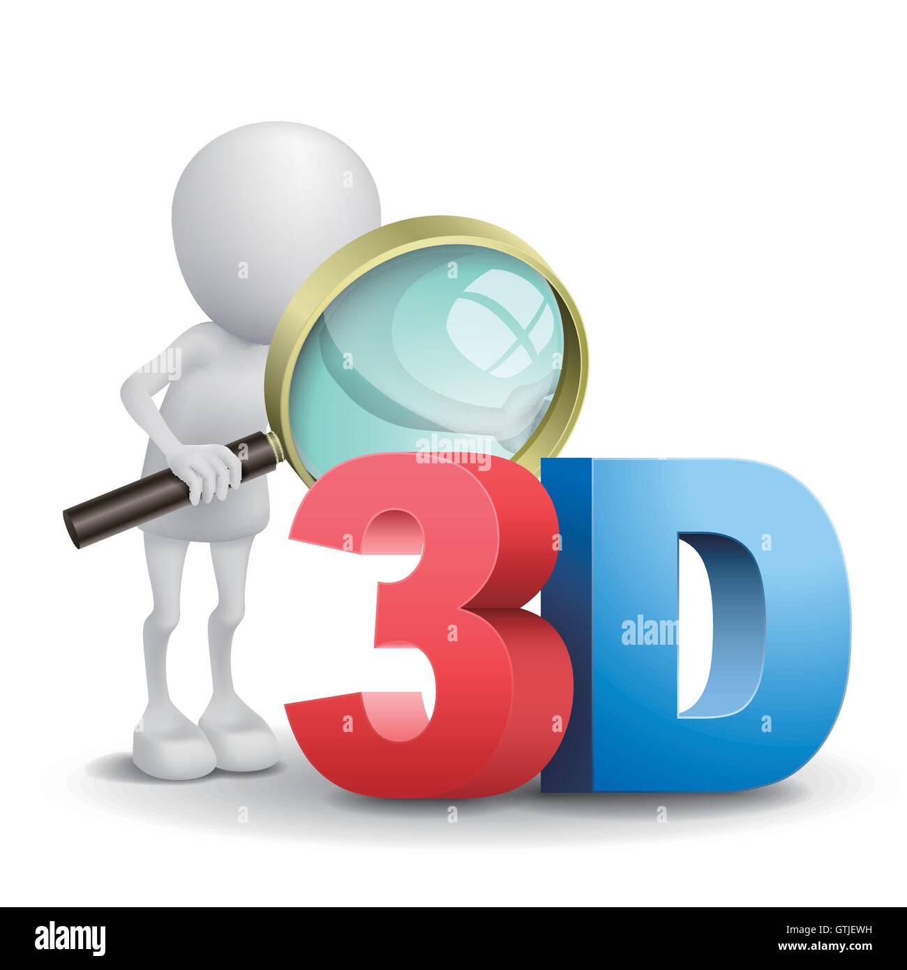 3d man watching a 3d word with a magnifying glass Stock Vector Image ...
