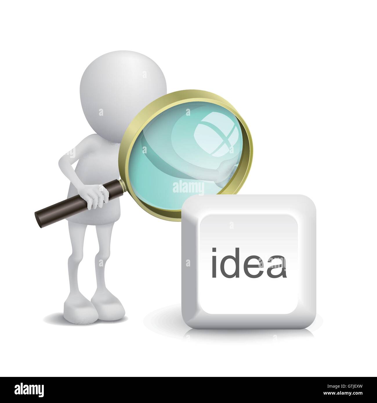 3d person watching an idea button with a magnifying glass Stock Vector ...
