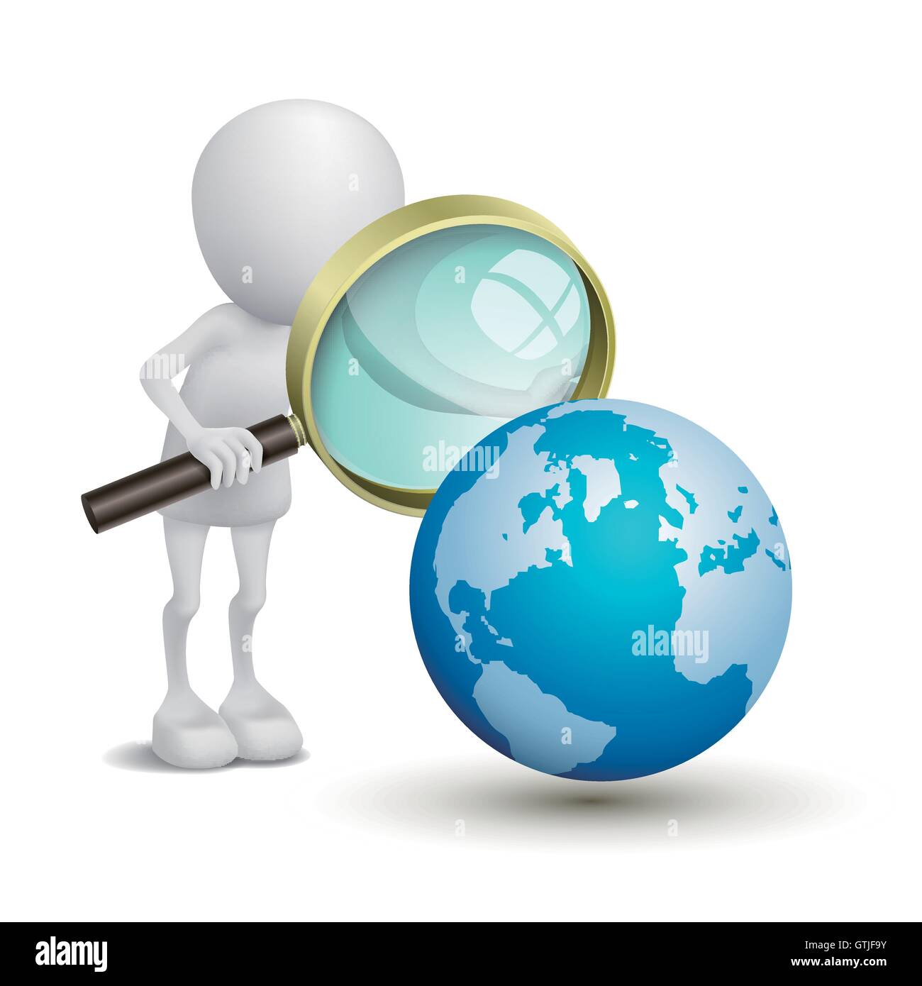 3d person with magnifying glass looking at Earth Stock Vector Image ...
