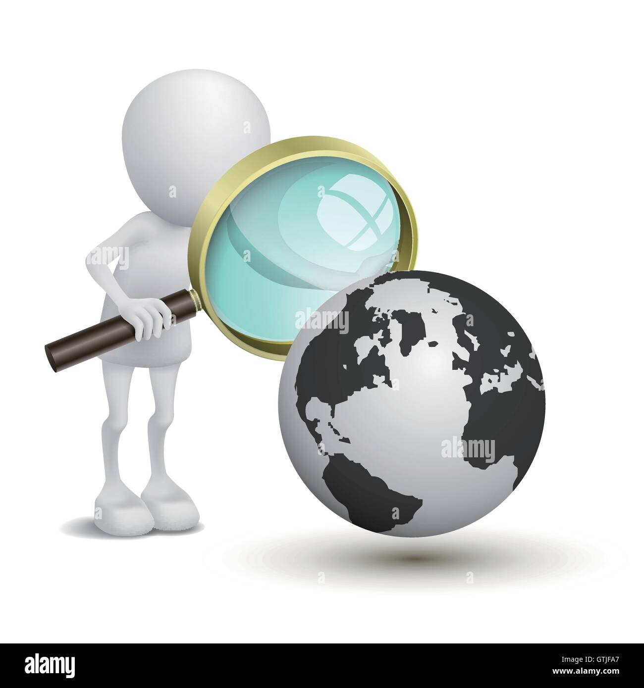 3d person with magnifying glass looking at Earth Stock Vector Image ...