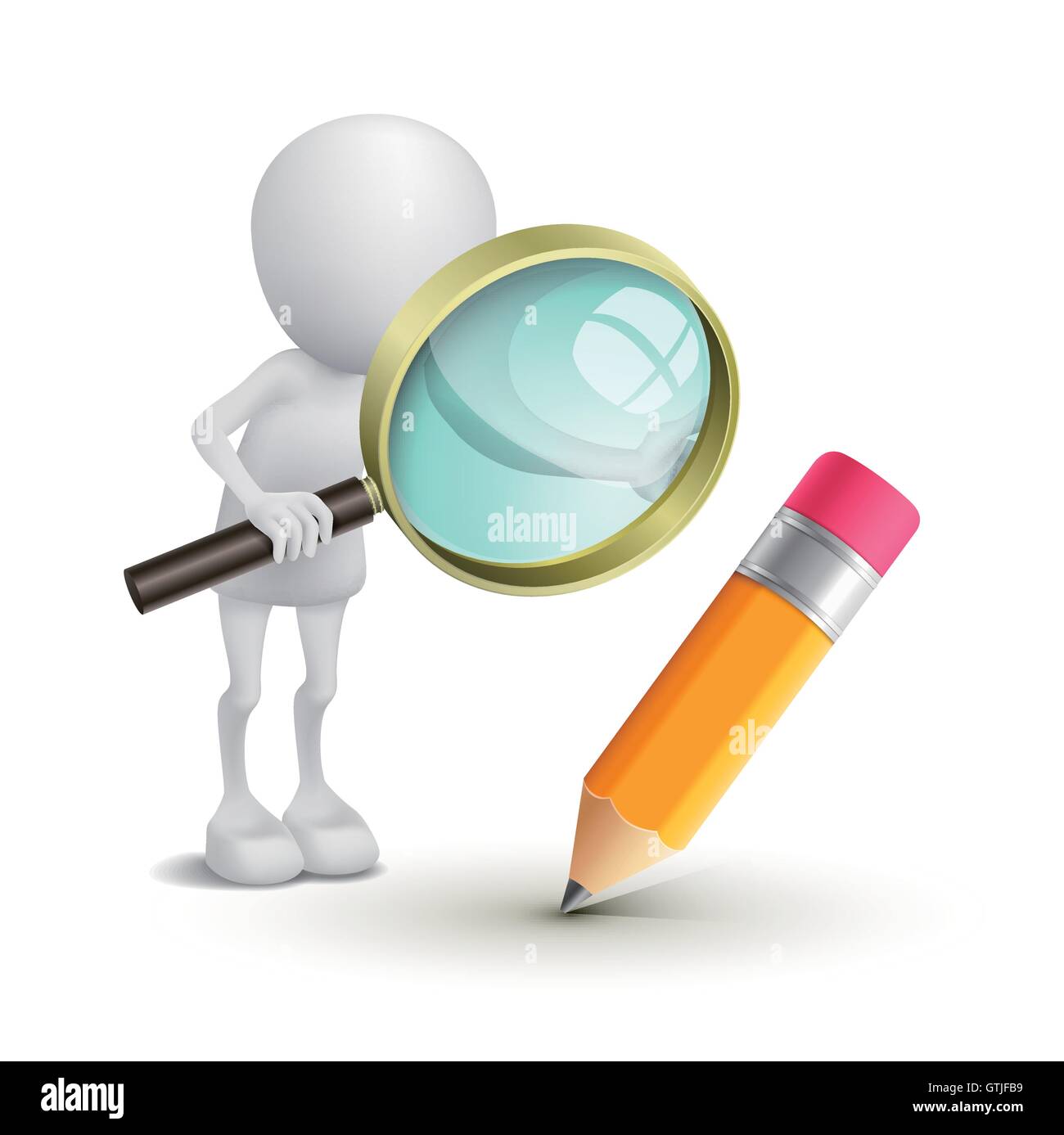 3d person watching a pencil with a magnifying glass Stock Vector Image ...