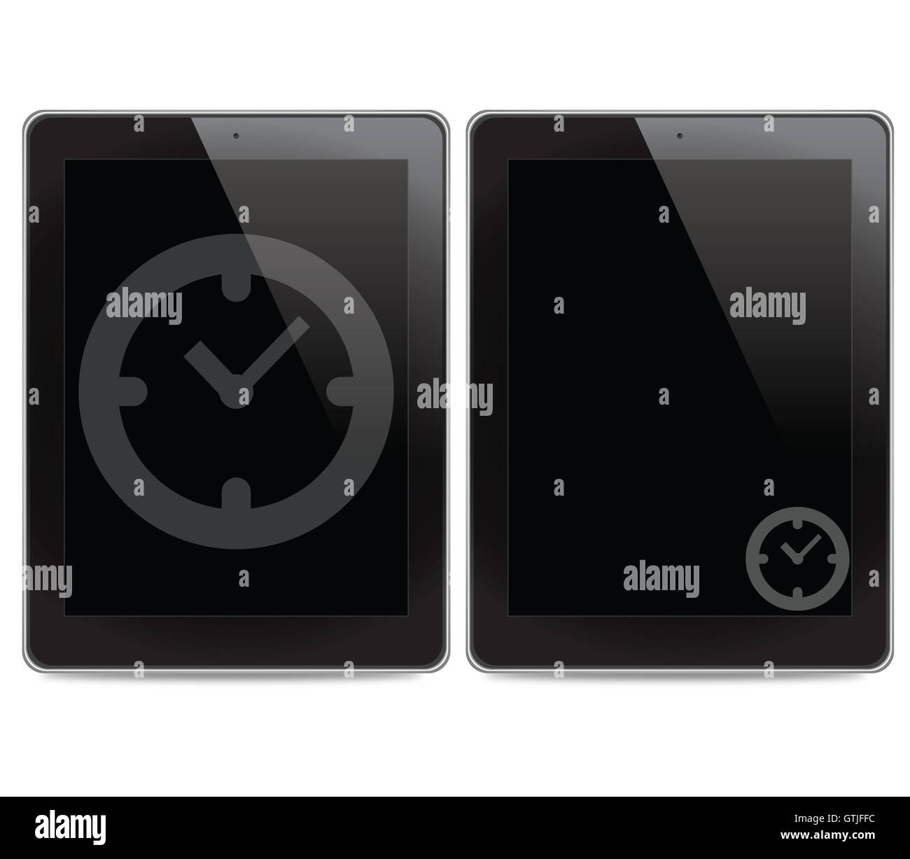 Clock icon on tablet computer background Stock Photo - Alamy