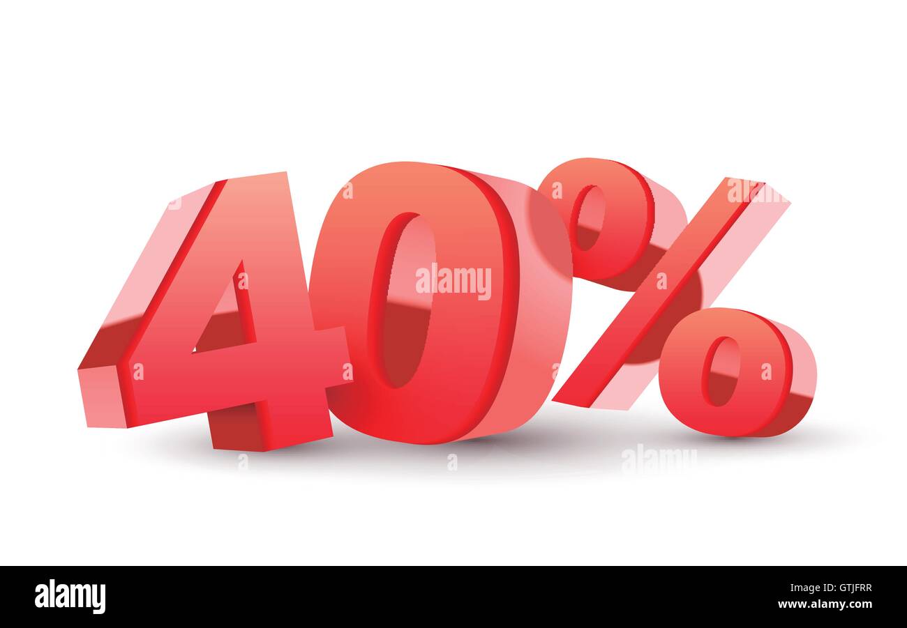 3d Shiny Red Discount Collection 40 Percent Isolated White Background
