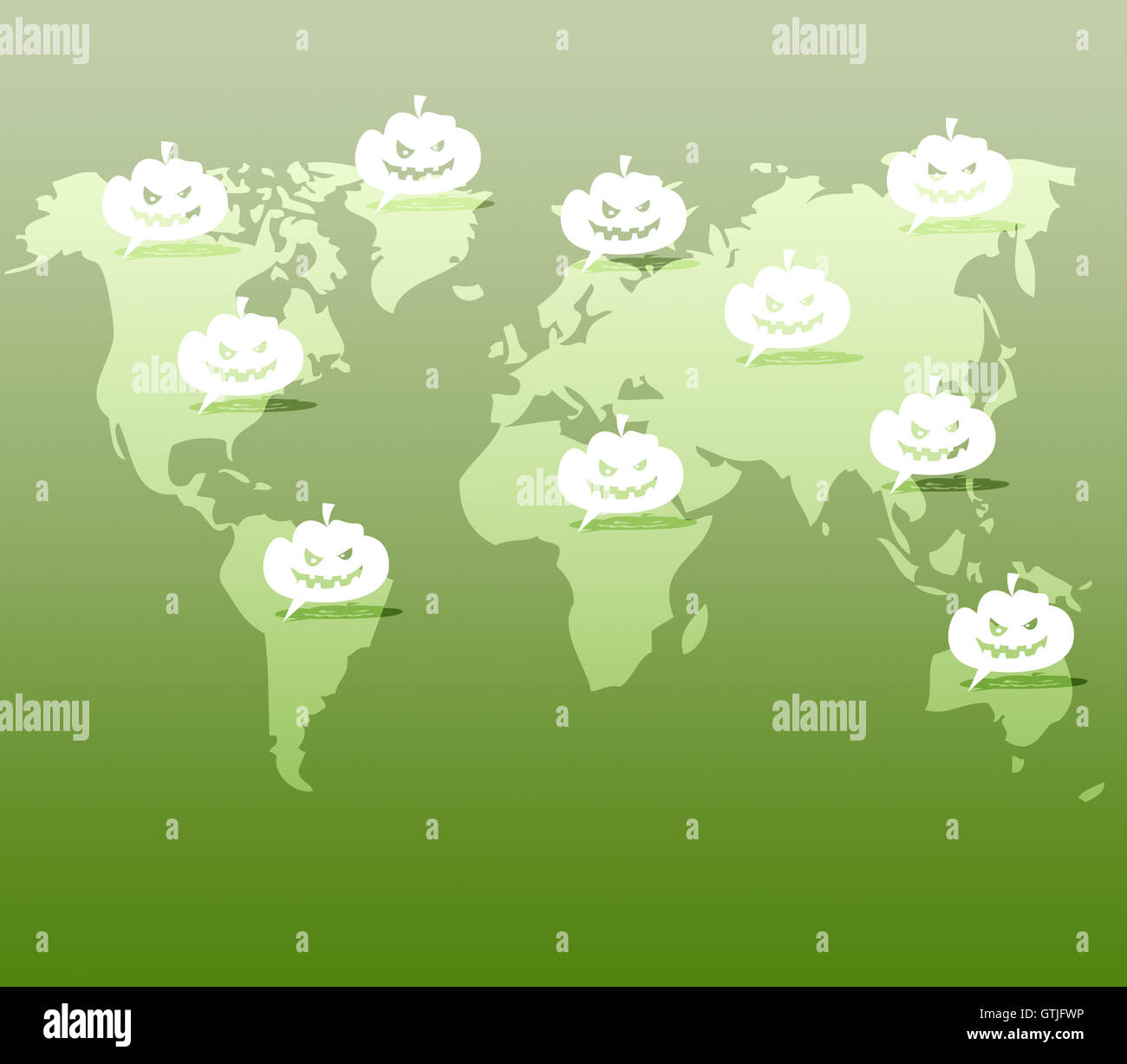 Pumpkin button on world map background Stock Photo - Alamy