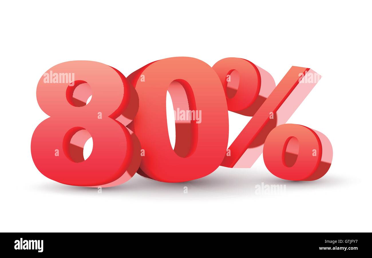 3d Shiny Red Discount Collection 80 Percent Isolated White Background