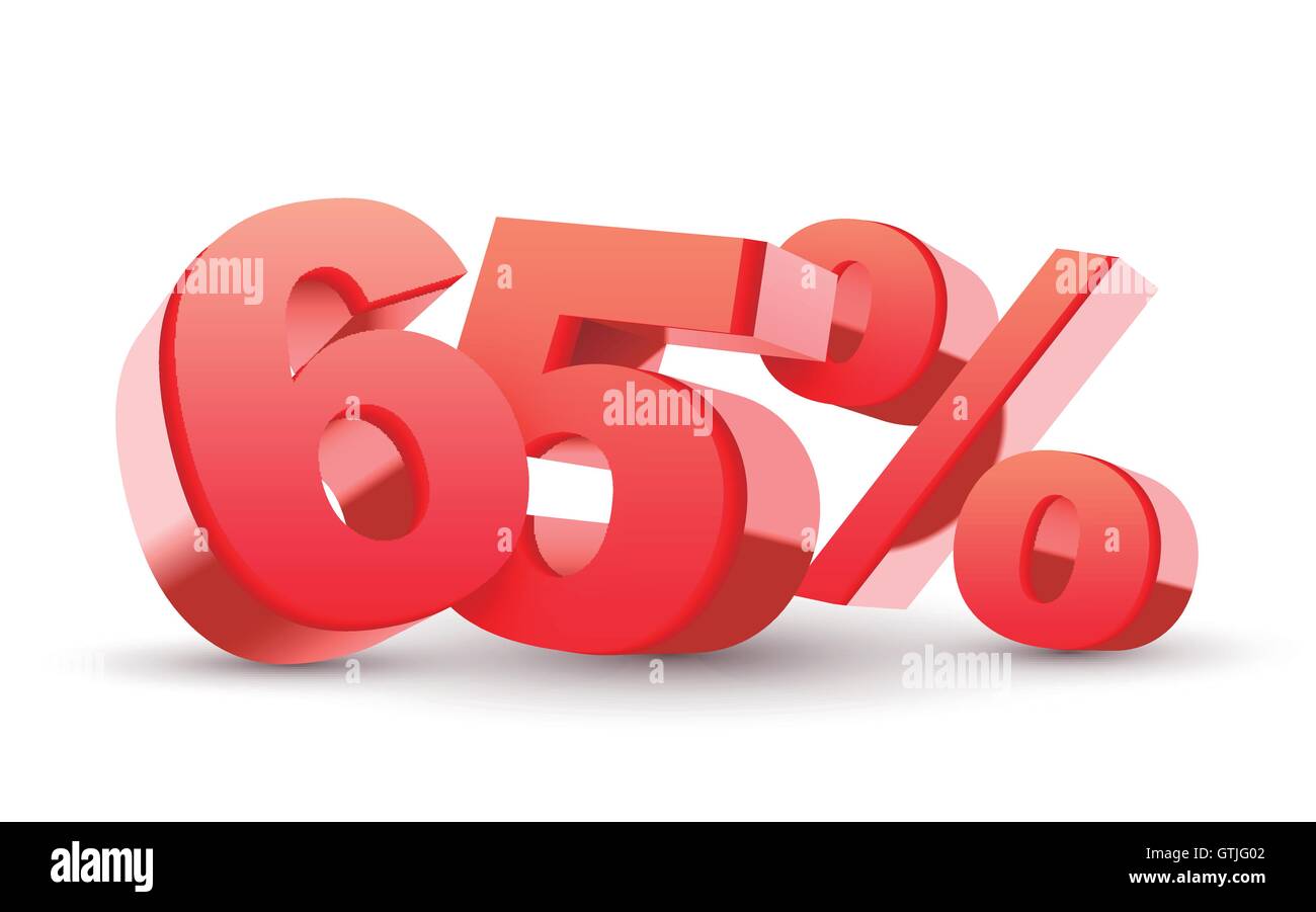 3d Shiny Red Discount Collection 65 Percent Isolated White Background