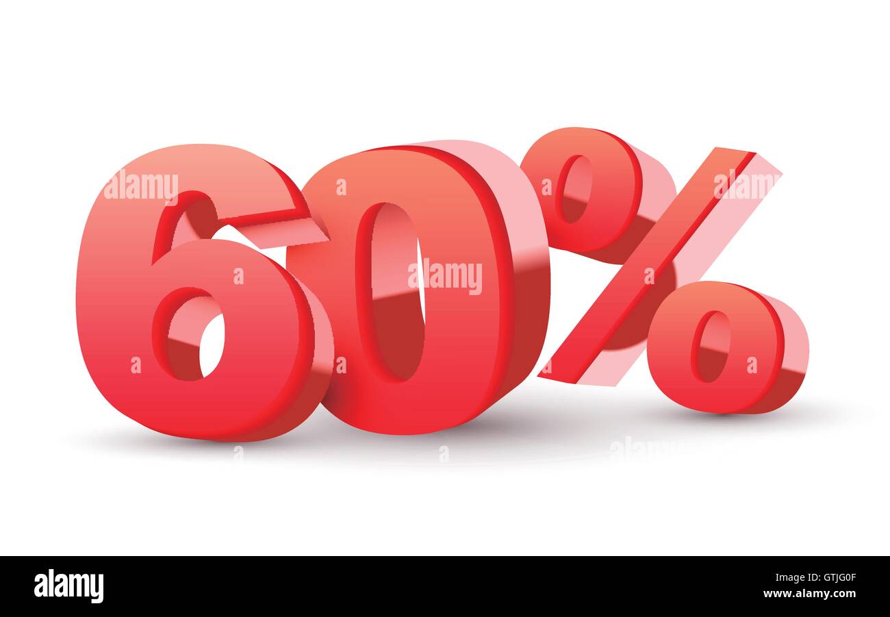 3d Shiny Red Discount Collection 60 Percent Isolated White Background