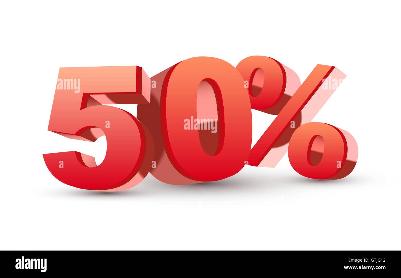 3d Shiny Red Discount Collection 50 Percent Isolated White Background