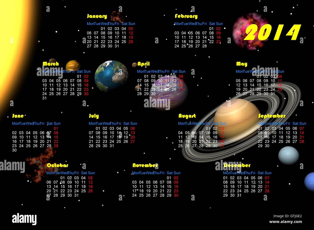 Universe 2014 calendar - 3D render Stock Photo - Alamy