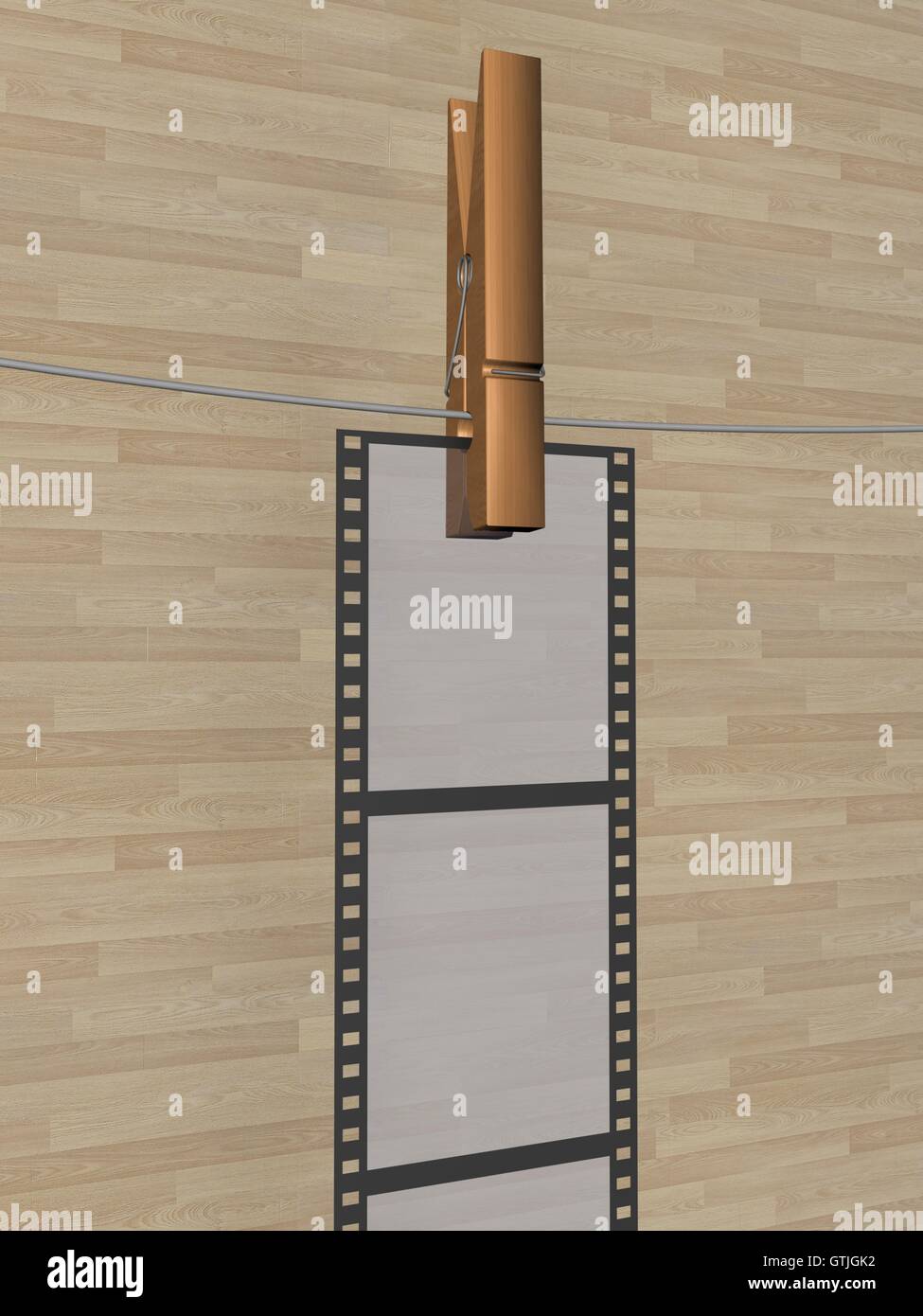 Film hanging on a cord. 3D image Stock Photo - Alamy