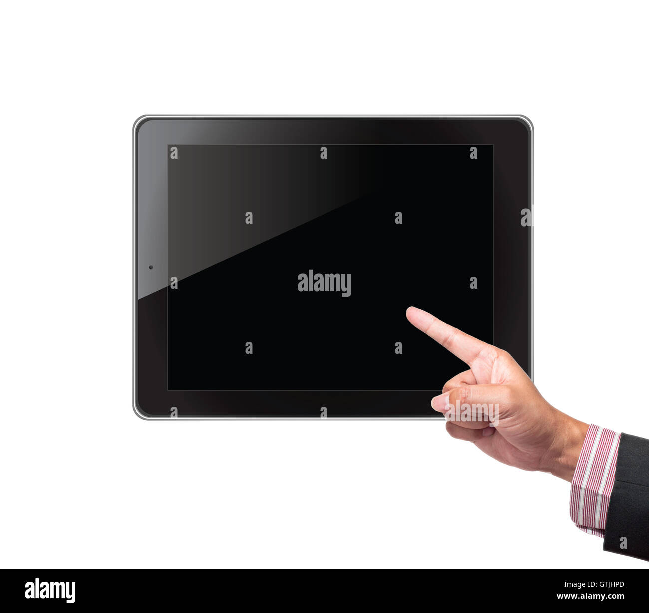 Hand pushing tablet on a touch screen interface Stock Photo - Alamy