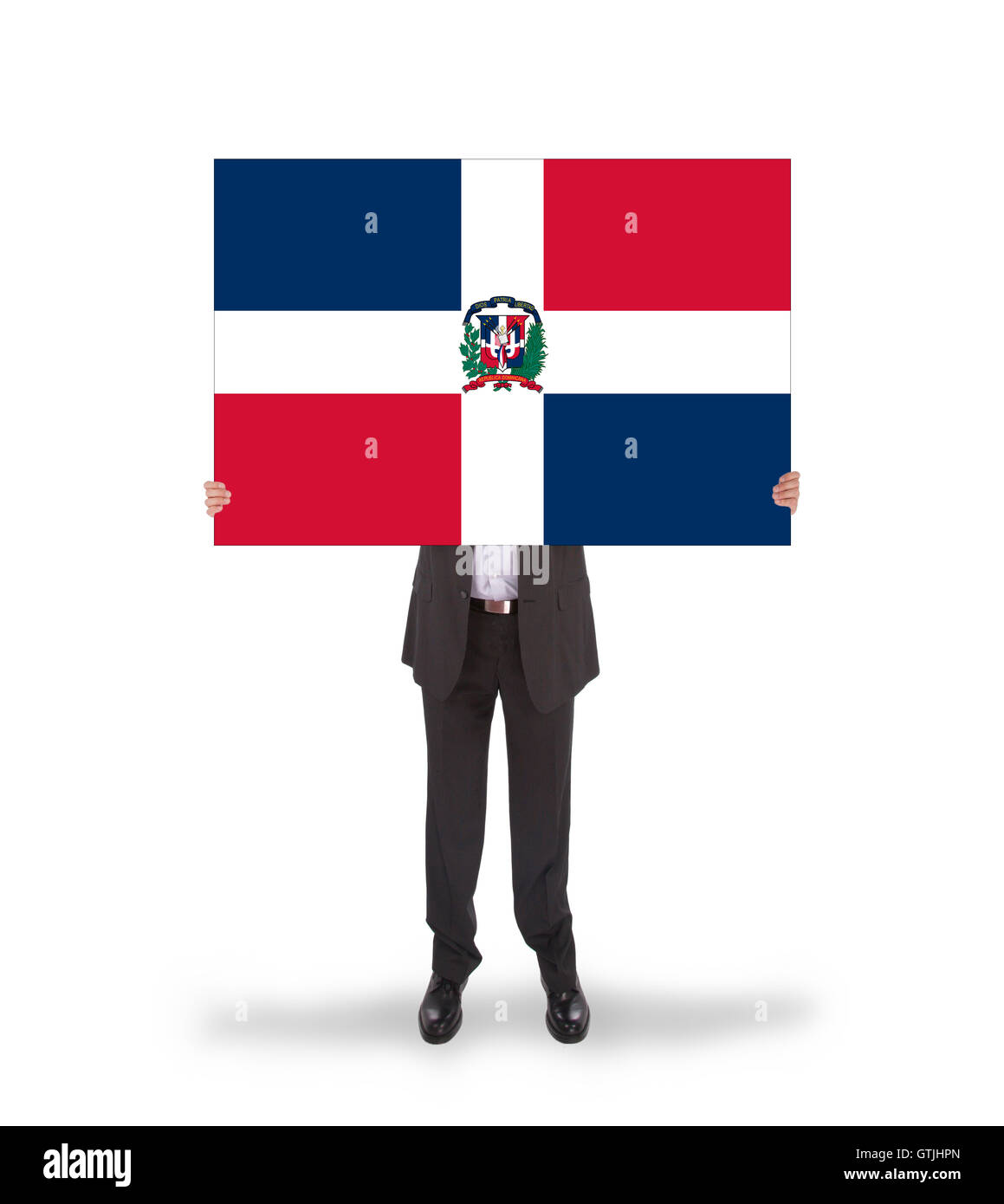 Businessman holding a big card, flag of the dominican republic Stock ...