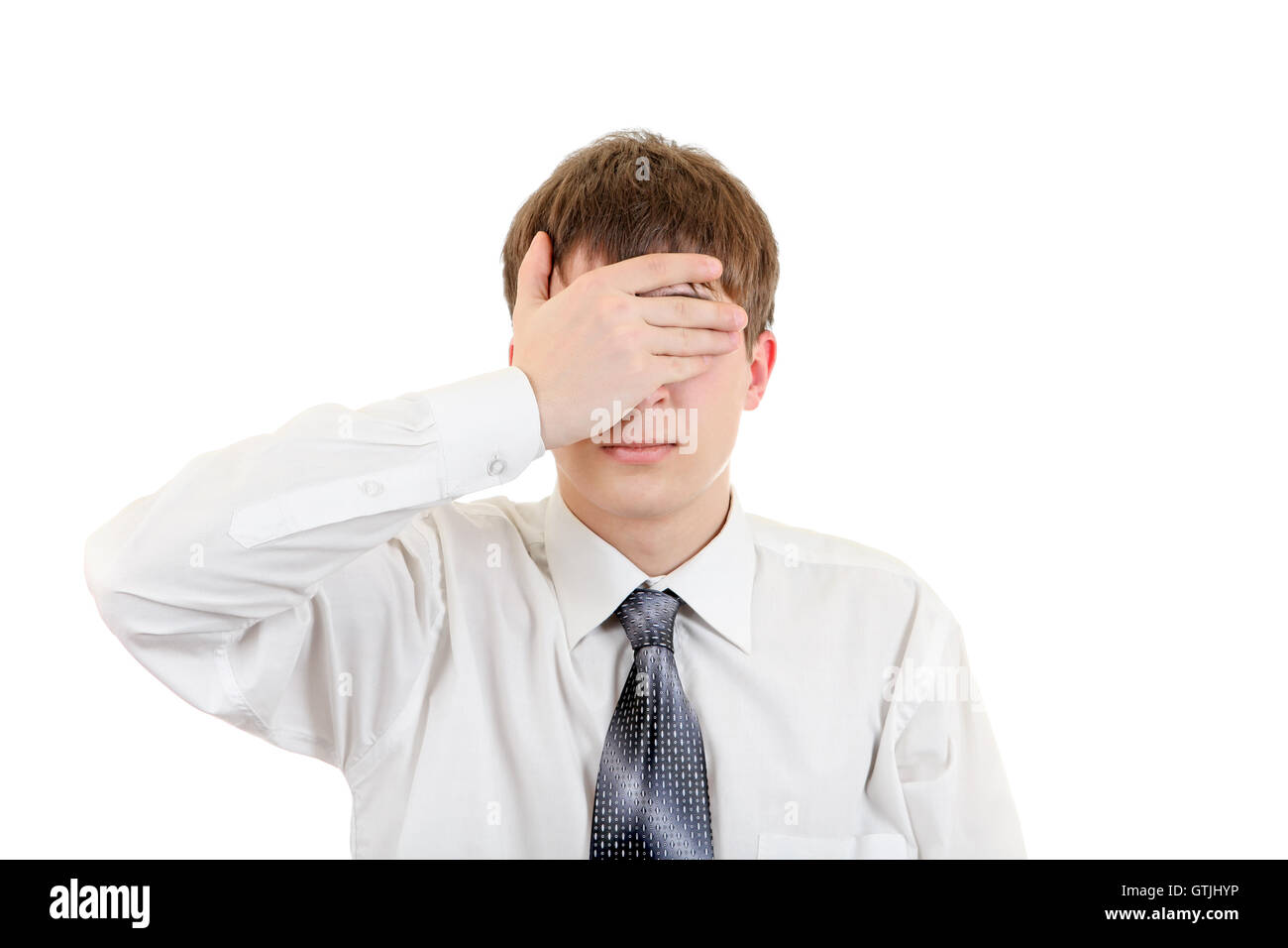 Teenager Covering his Eyes Stock Photo - Alamy
