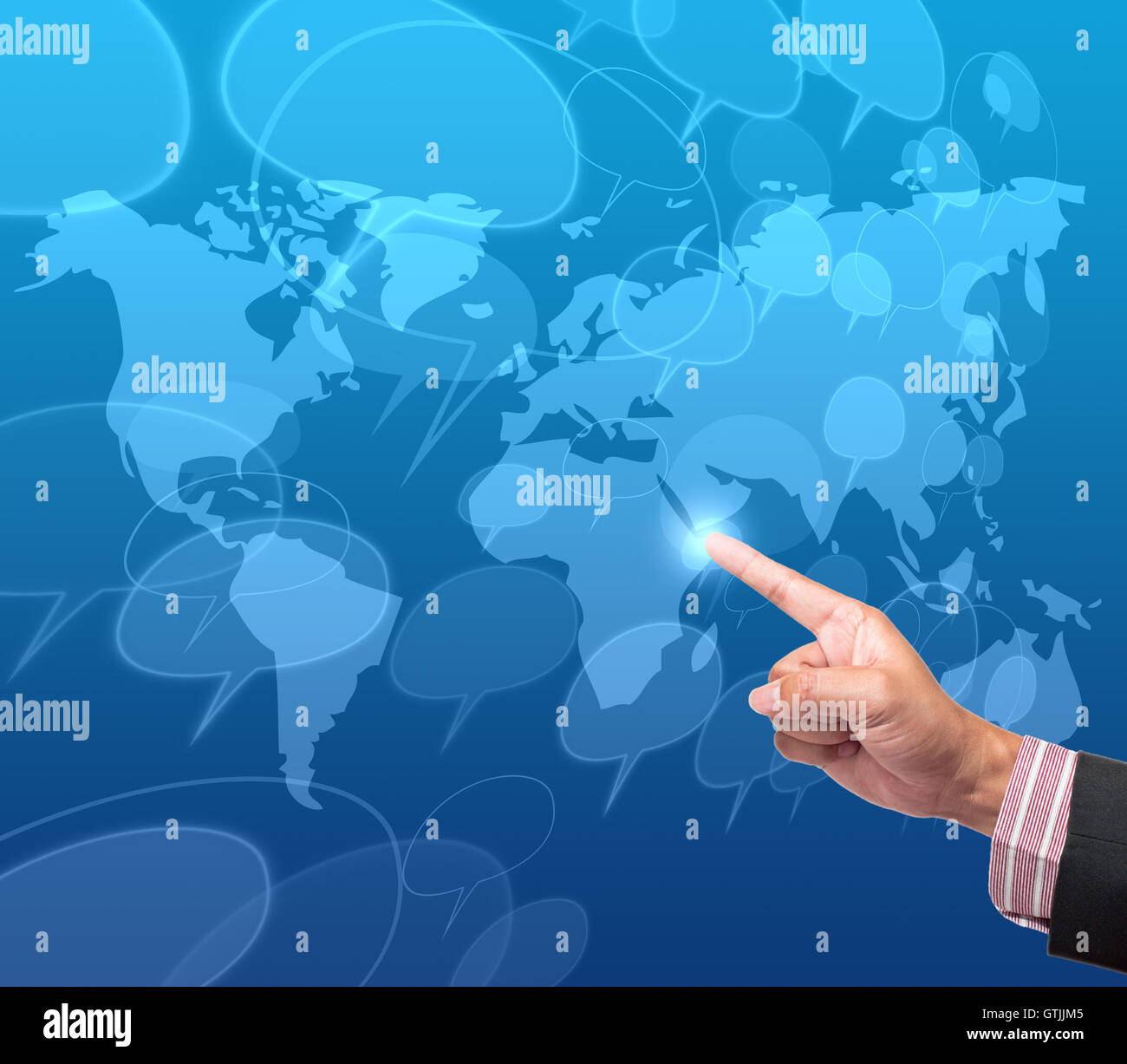 Hand pushing comment button on a touch screen interface Stock Photo - Alamy
