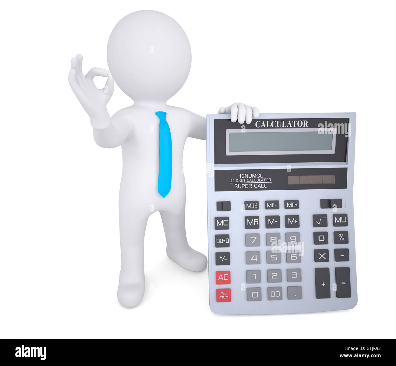 3d white man holding a calculator Stock Photo - Alamy