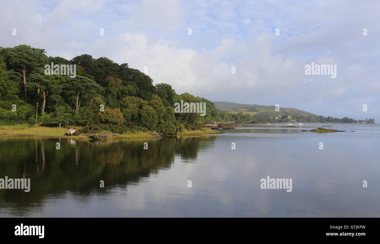Derelict boats and ruin of Aros castle near Salen Isle of Mull Scotland ...