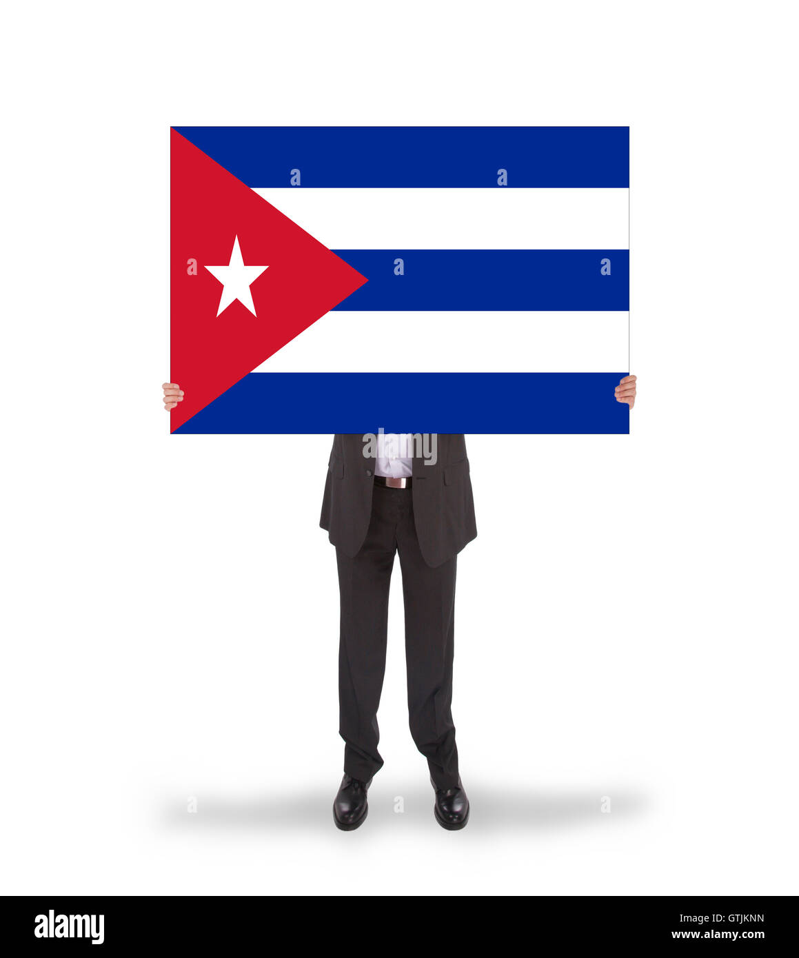 Businessman holding a big card, flag of Cuba Stock Photo - Alamy