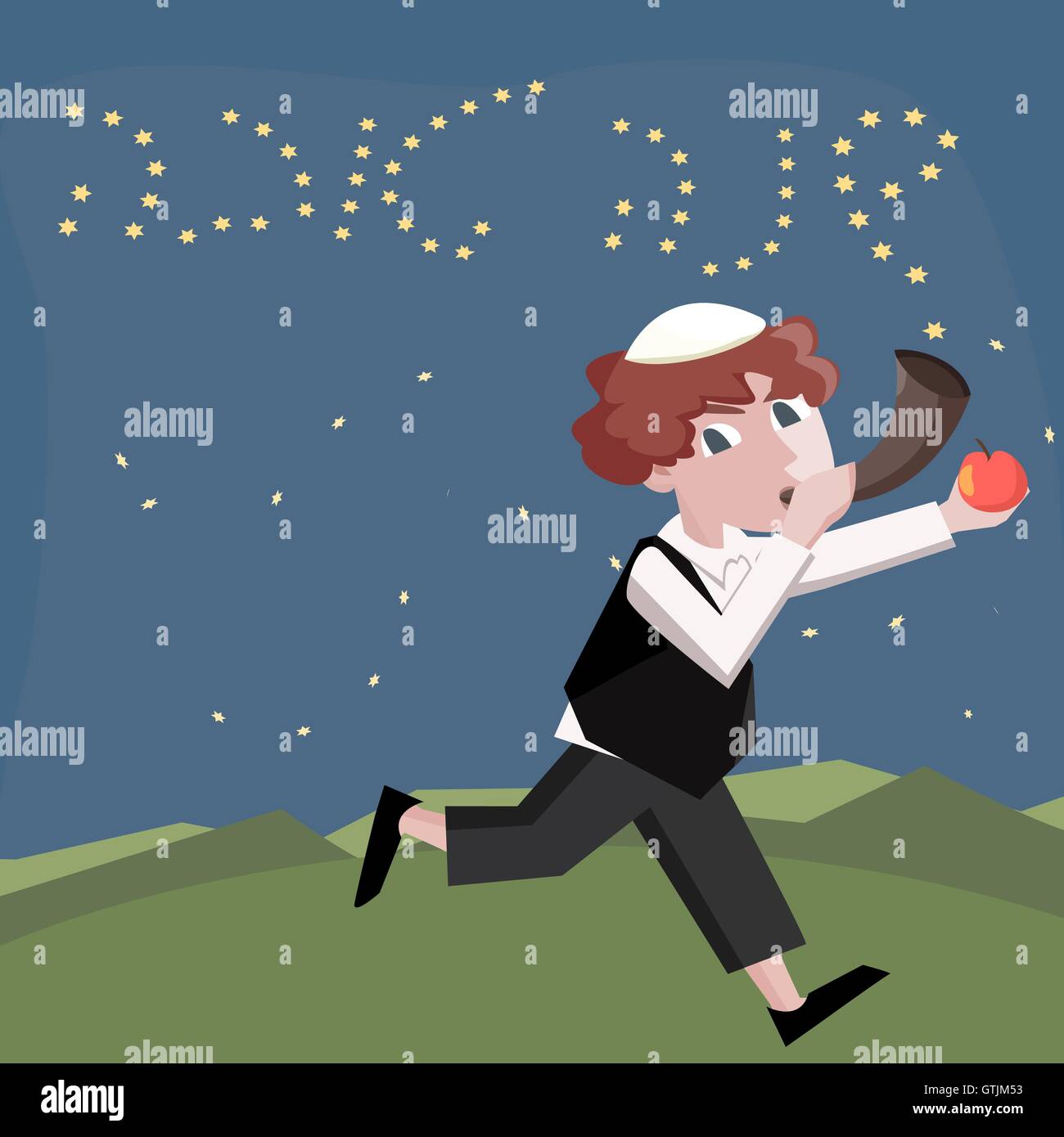 jewish boy with shofar - cute vector greeting cartoon illustration ...