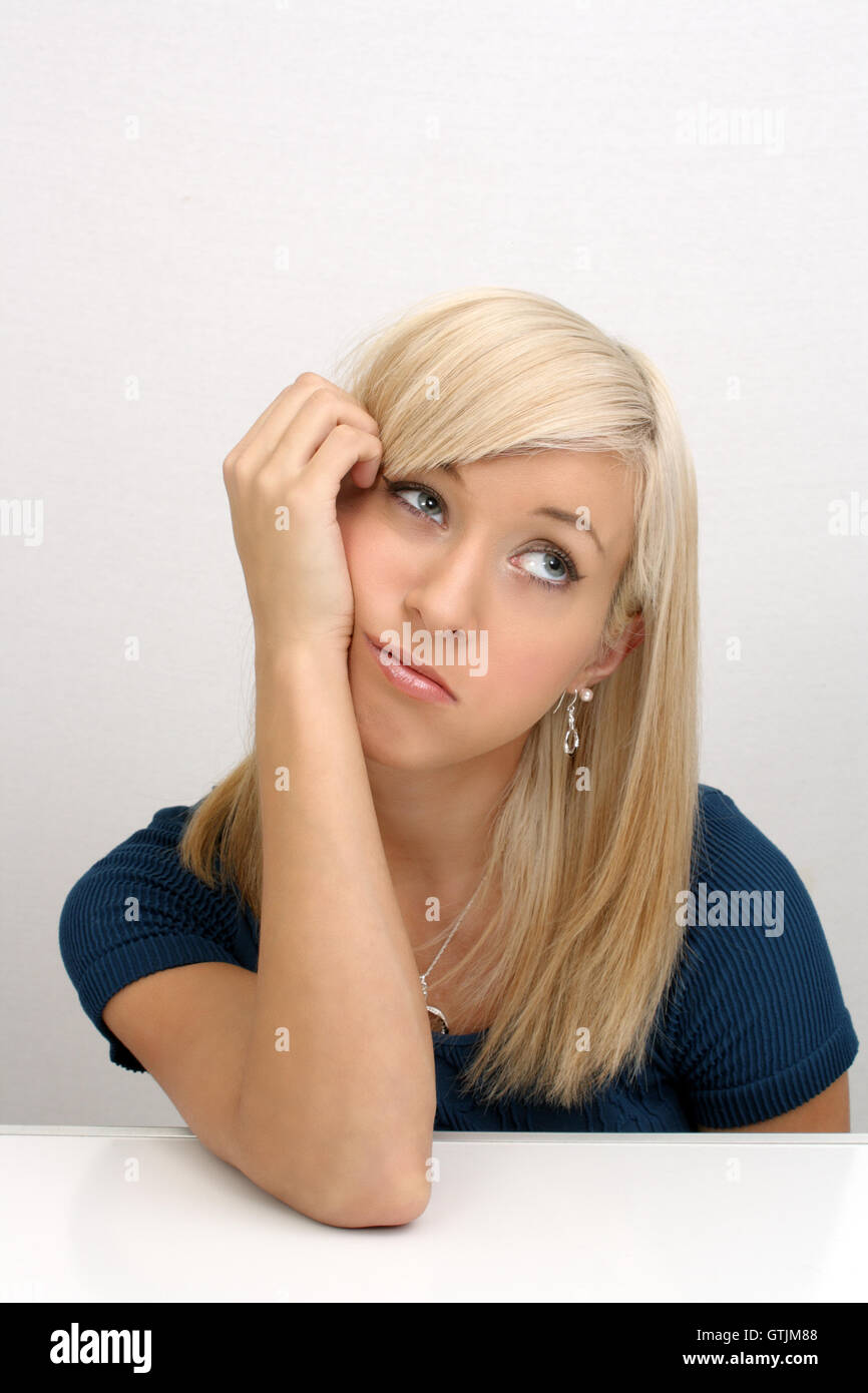 Beautiful Bored Blonde Stock Photo - Alamy