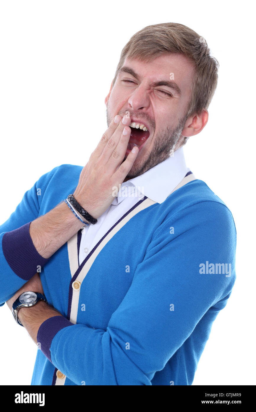 Portrait Of Young Man Yawning Isolated Stock Photo - Alamy