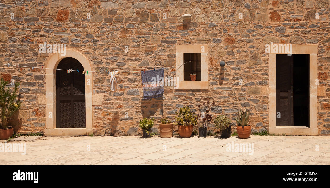 Inner court of monastery Toplou Stock Photo - Alamy