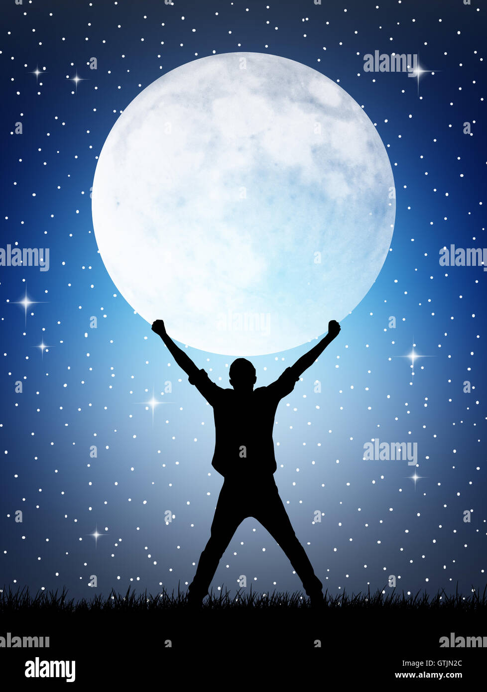 Man holds the moon Stock Photo - Alamy