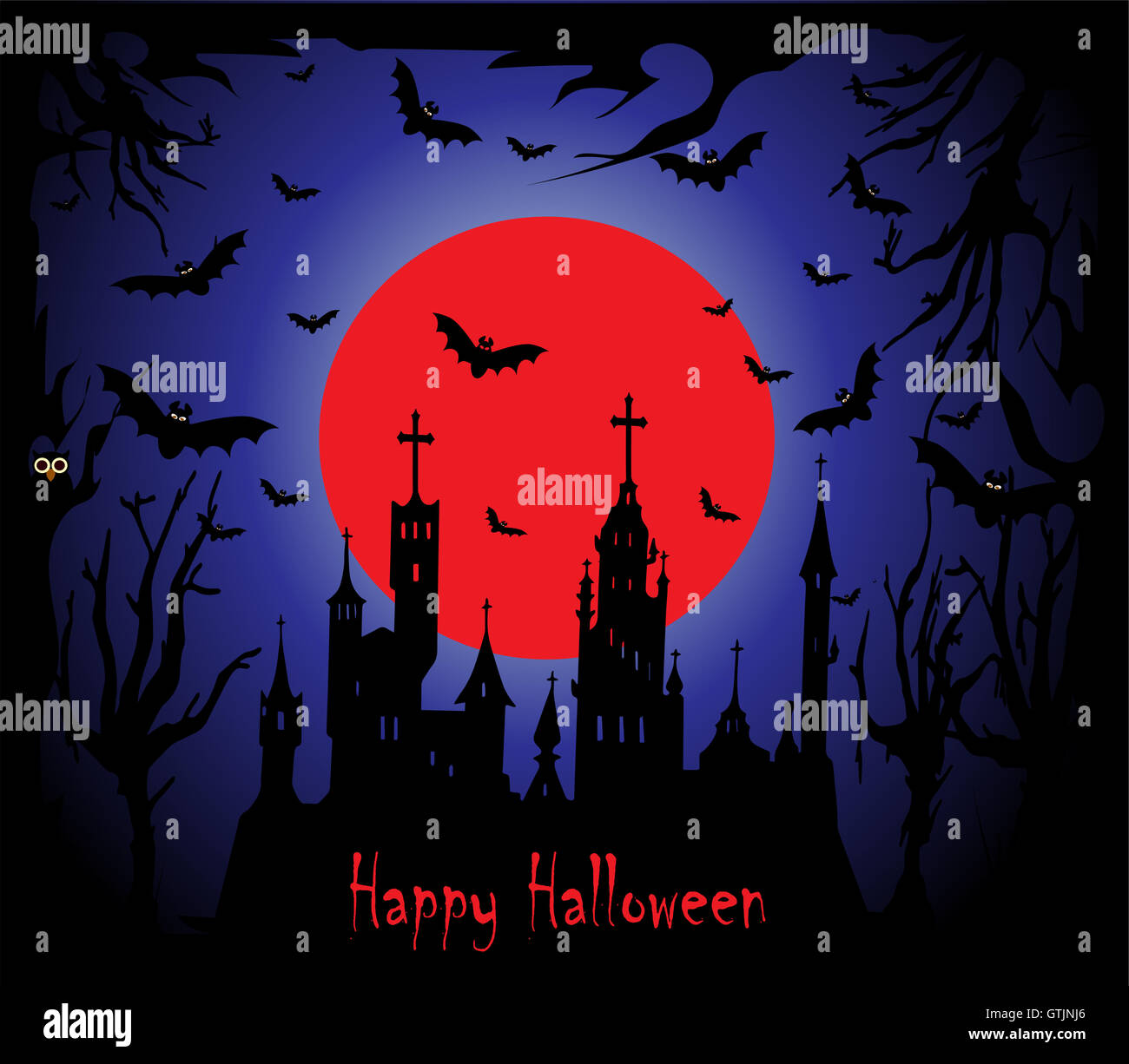 Halloween background with castle and bats Stock Photo - Alamy