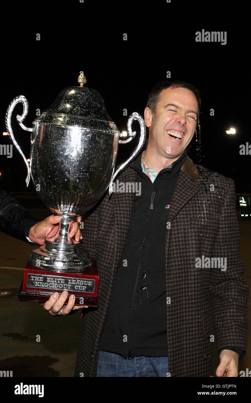 Stuart Douglas of Lakeside celebrates victory in the KO Cup Final ...