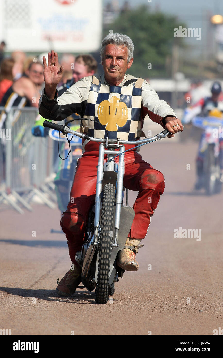 Hackney speedway legend Barry Thomas leads out the Hawks on the parade ...